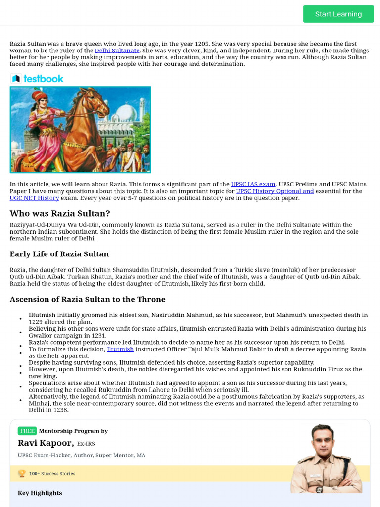 Razia Sultan - Administration, Economy, Culture, Legacy and More! | PDF