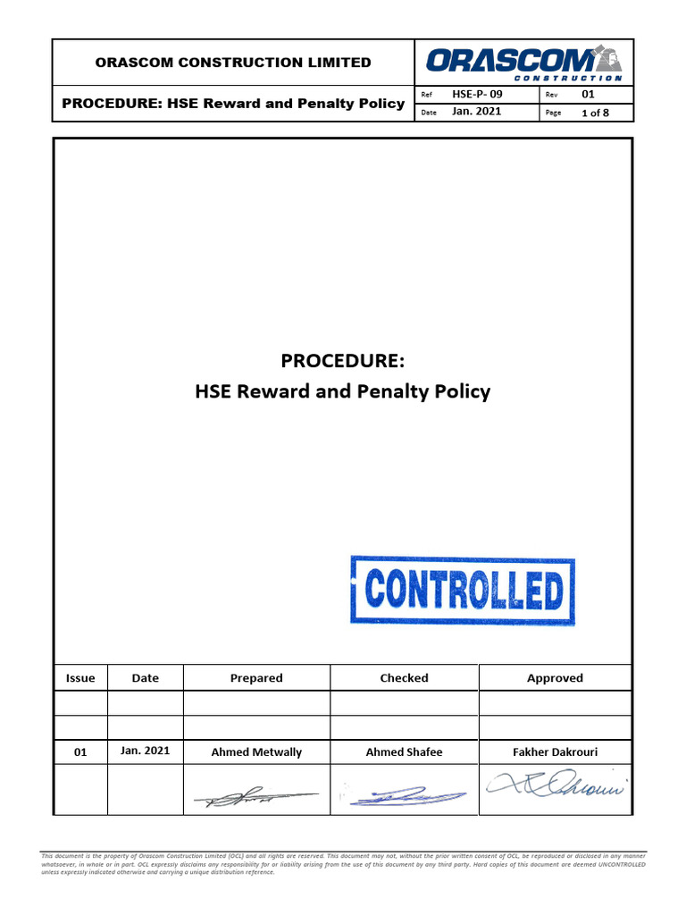 P-09 HSE Reward and Penalty Policy | PDF | Salary | Personal Protective ...