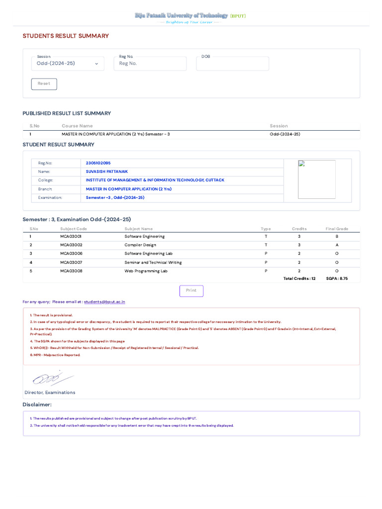 MCA Semester 3 Results Summary | PDF | Software Engineering | Computing