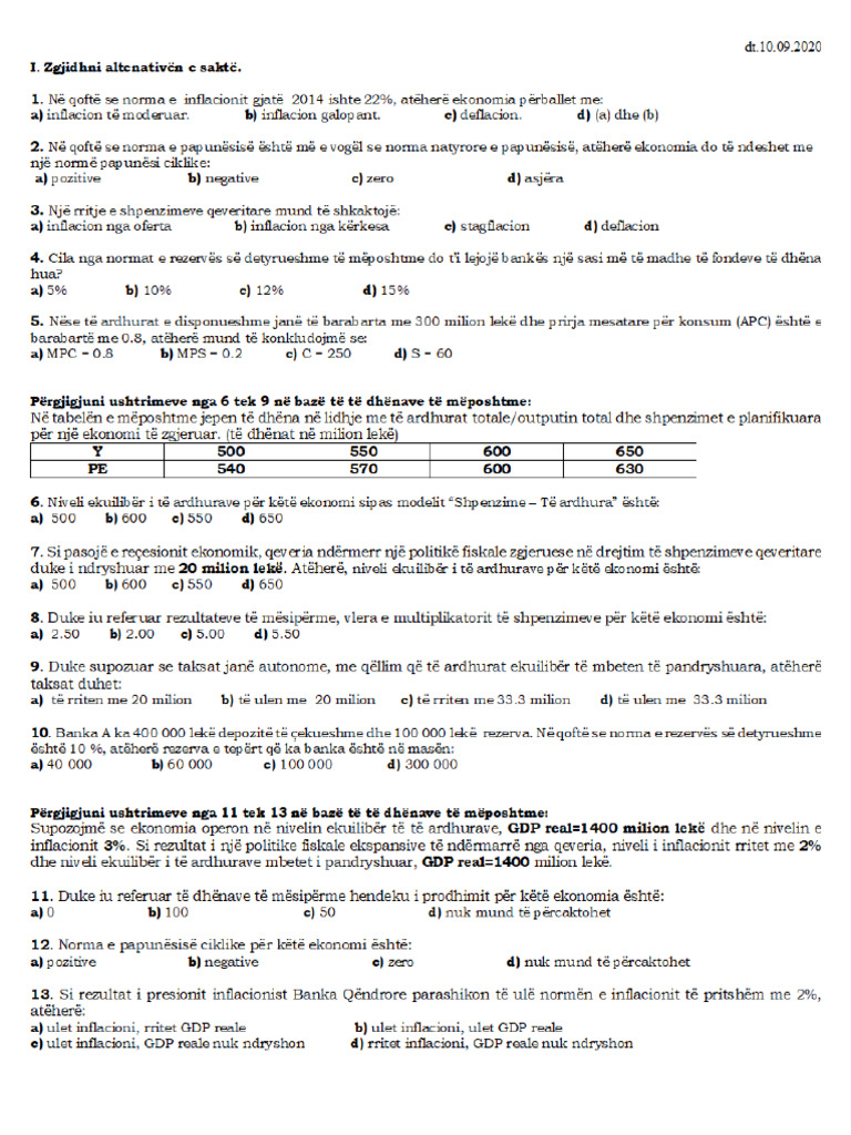 Final Model Teze Hyrje Ne Ekonomi 2020 | PDF