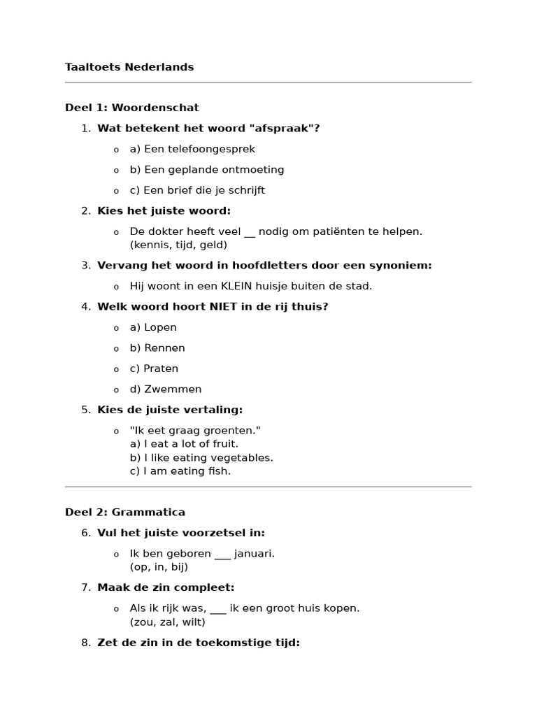 Taal Niveau Test | PDF