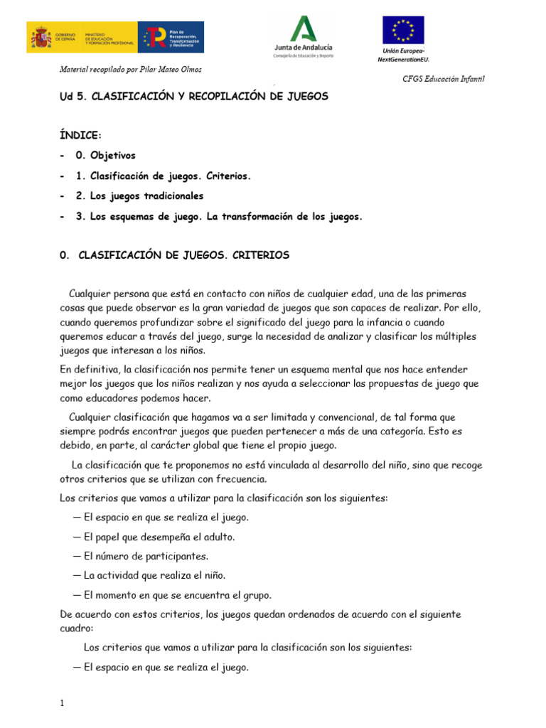 Ud 5 Clasificación de Juegos | PDF | Percepción | Sonido