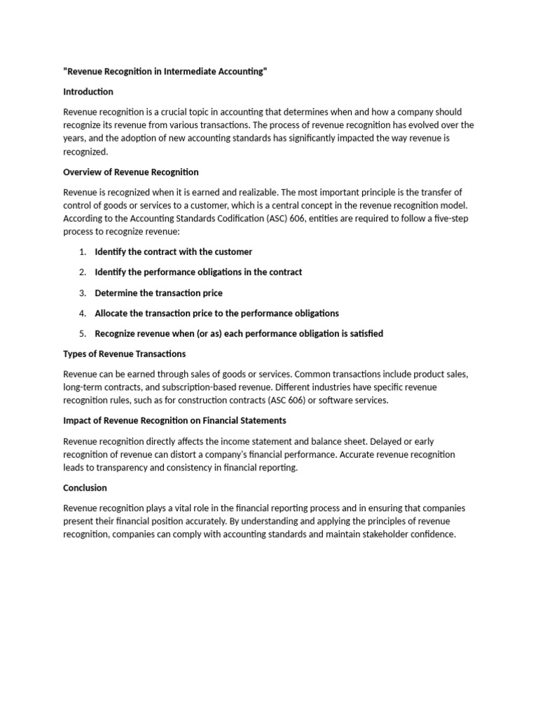 Revenue Recognition In Intermediate Accounting Pdf