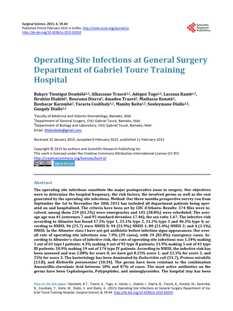 010operating Site Infection at General Surgery | PDF | Surgery | Infection