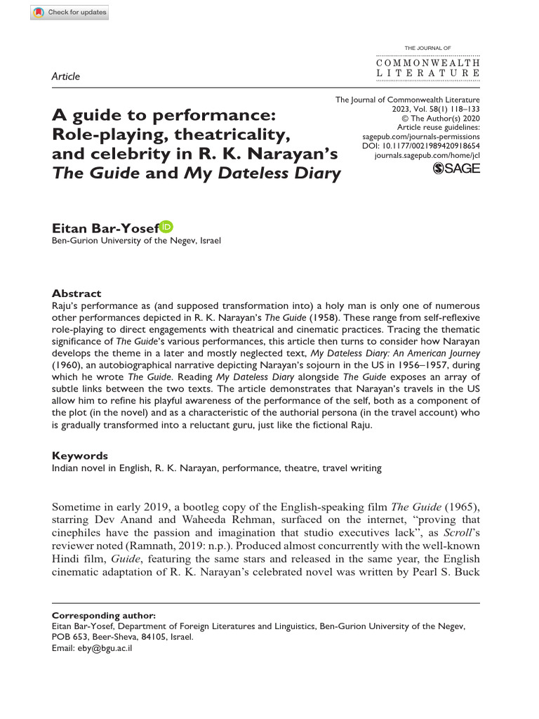 Bar Yosef 2020 A Guide To Performance Role Playing Theatricality and ...