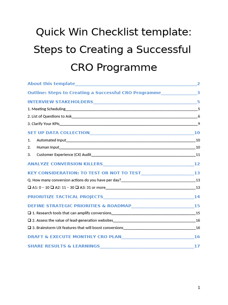 How To Create Successful CRO Programme Quick Win Template Smart Insights | PDF | Performance ...