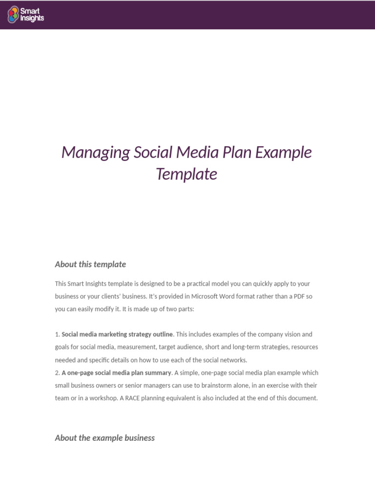 Social Media Plan Example Template Smart Insights | PDF | Social Media ...