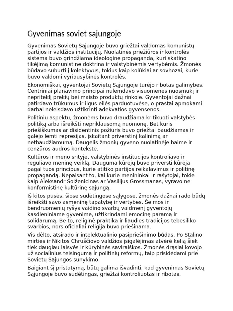 Gyvenimas soviet sajungoje | PDF