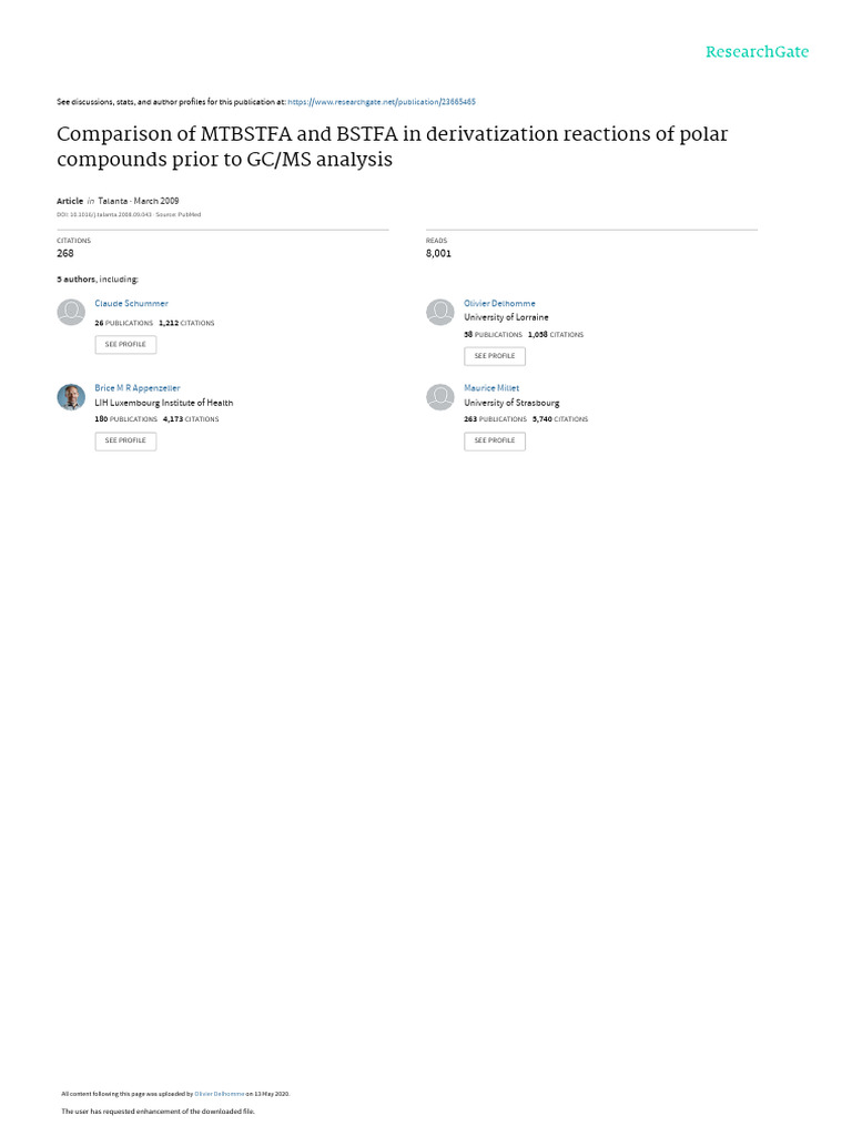 Publi MtBSTFA BSTFA Talanta 2009 | PDF | Gas Chromatography | Ester
