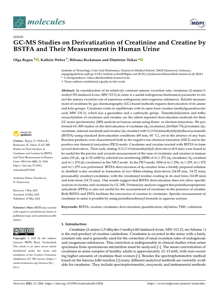 GC-MS Studies On Derivatization of Creatinine and | PDF | Gas ...