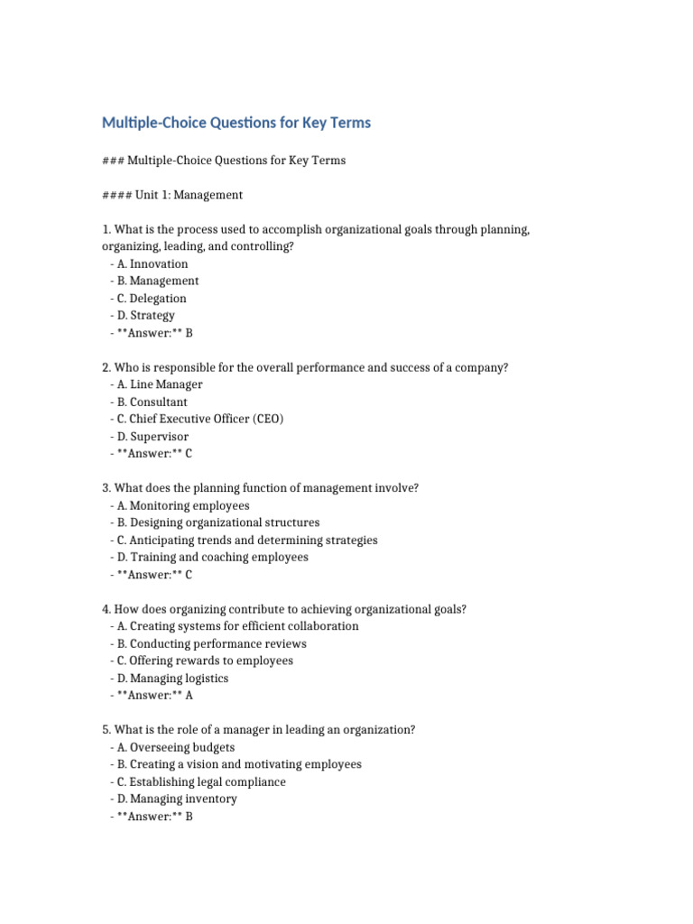 Management & Motivation Quiz | PDF | Goal | Job Satisfaction