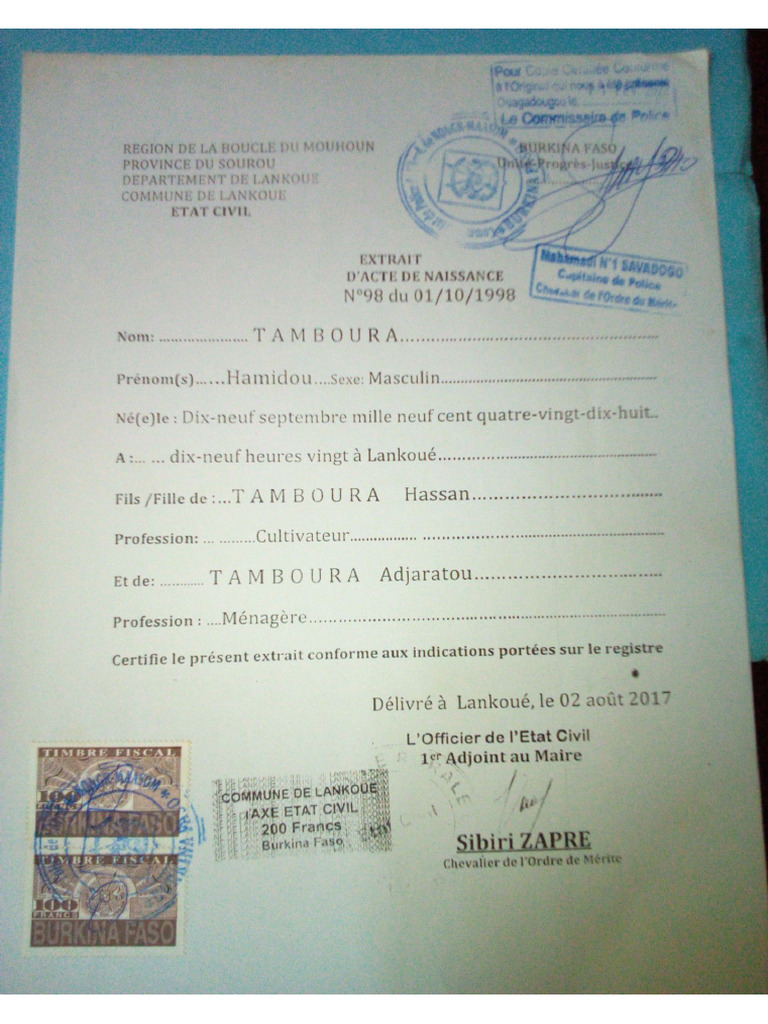 Extrait D'Acte de Naissance | PDF