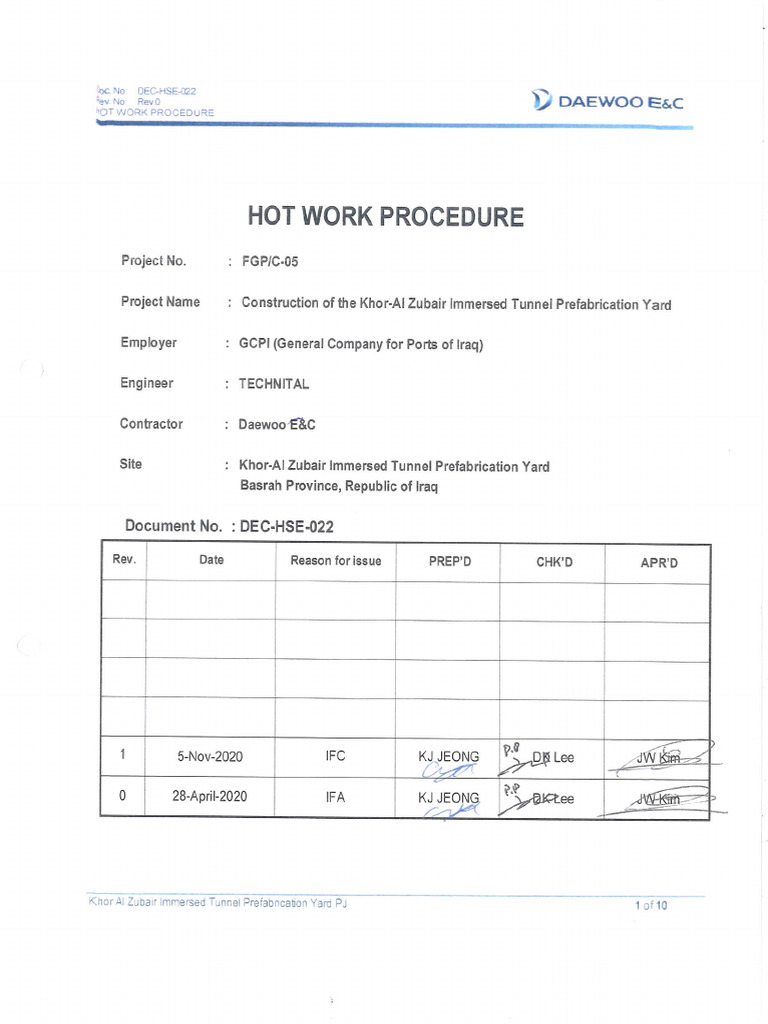 DEC HSE 022 (Hot Work Procedure) | PDF | Occupational Safety And Health