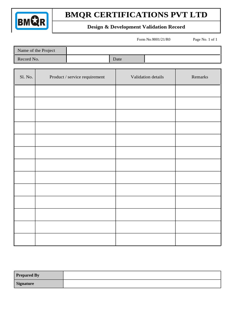 ISO 9001 - 21 Design & Development Validation Record | PDF