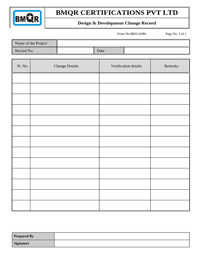 ISO 9001- 24 Design Change Record | PDF
