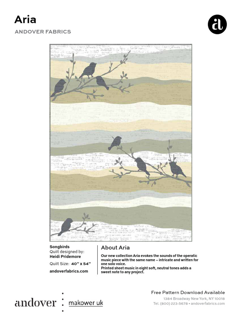 Aria Free Quilt Pattern by Andover Fabrics | PDF | Quilt | Seam (Sewing)