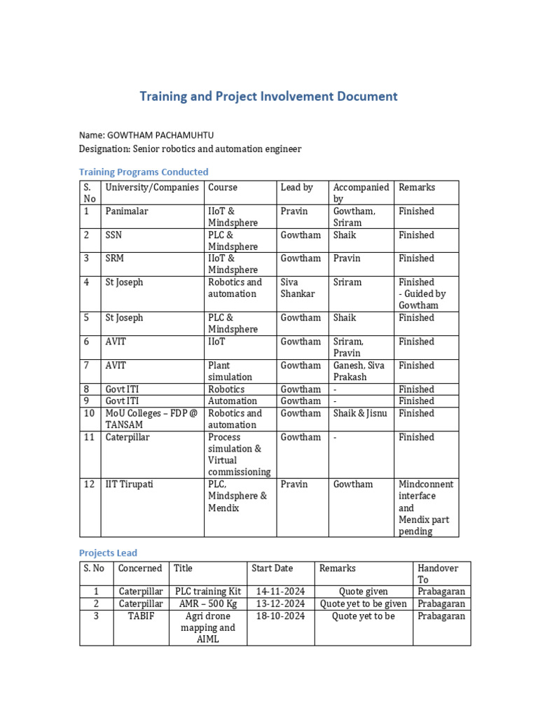 Training and Project Document | PDF | Control Theory | Control Engineering