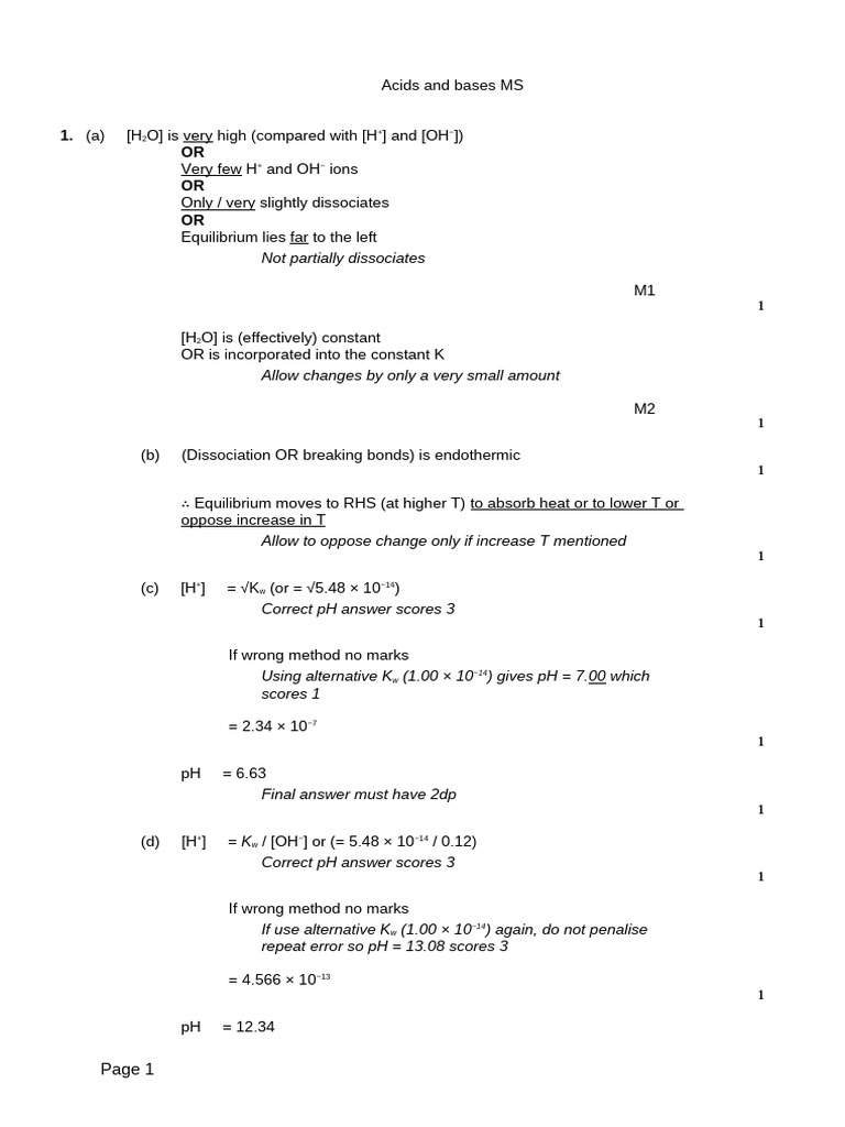Acids and Bases Practice Questions MS | PDF | Ph | Dissociation (Chemistry)
