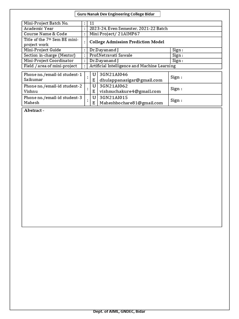 College Prediction Synopsis | PDF | Usability | Computing