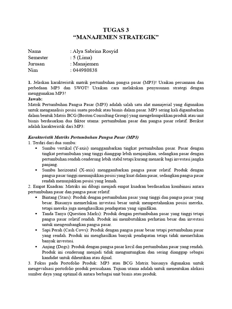 TUGAS 3 Manajemen Strategik | PDF