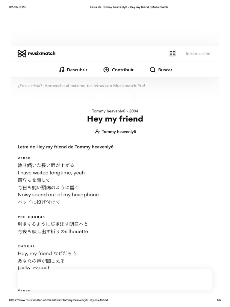 Letra de Tommy heavenly6 - Hey my friend | PDF