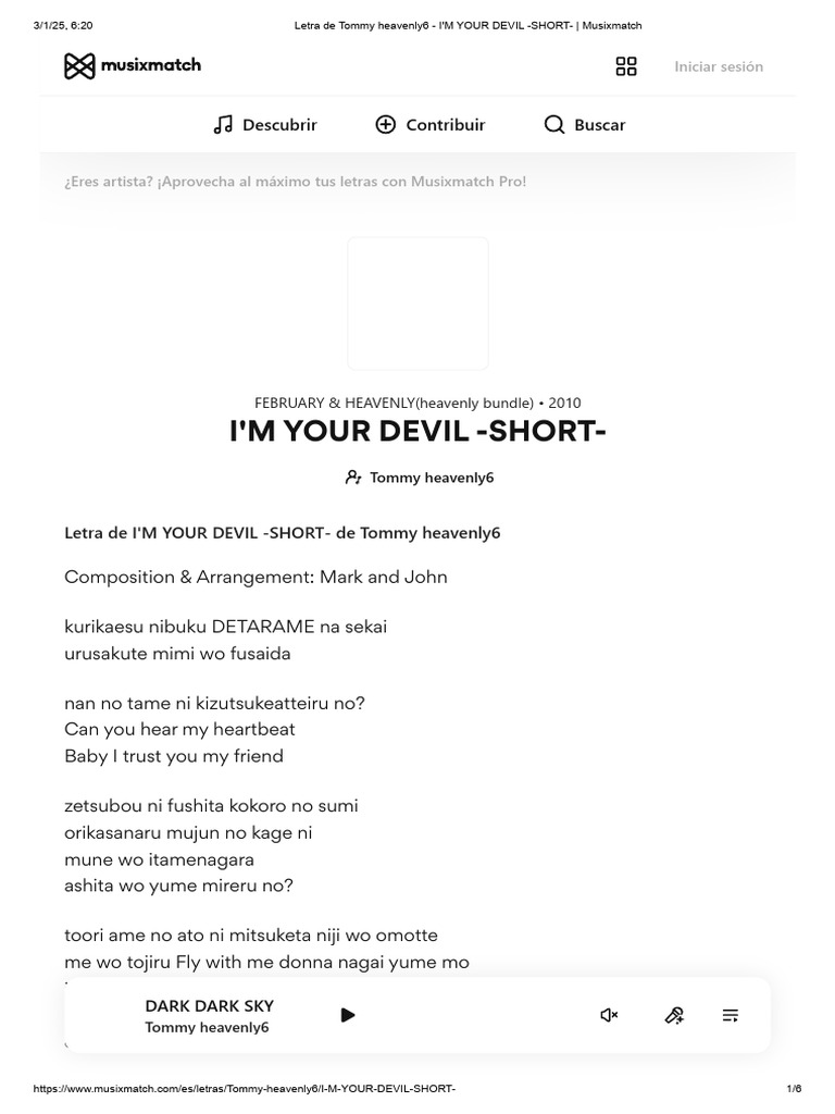 Letra de Tommy heavenly6 - I'M YOUR DEVIL -SHORT | PDF