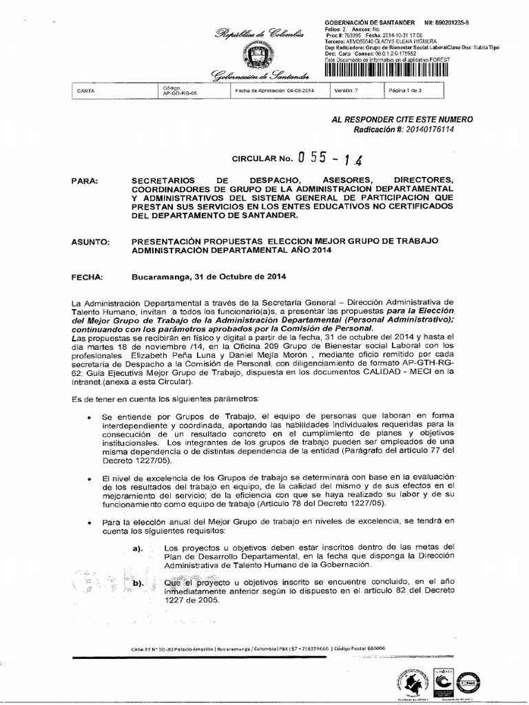 Circular Interna #055-2014 | PDF