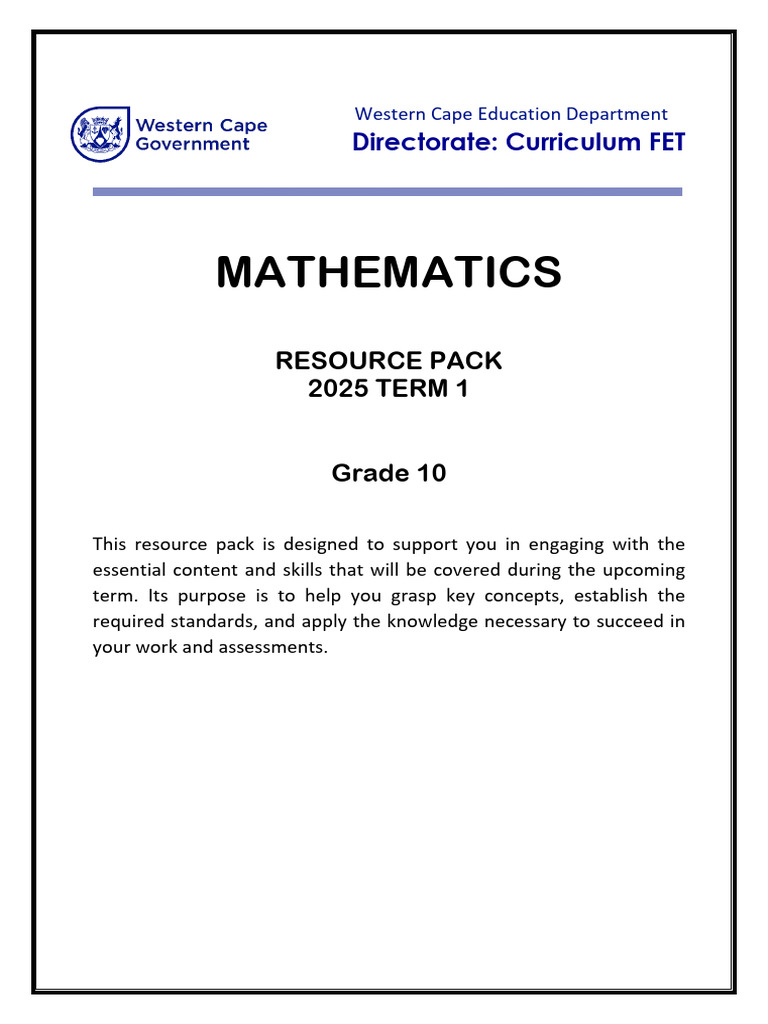 GR 10 - Resource Pack 2025 - Mathematics - 250103 - 003225 | PDF ...
