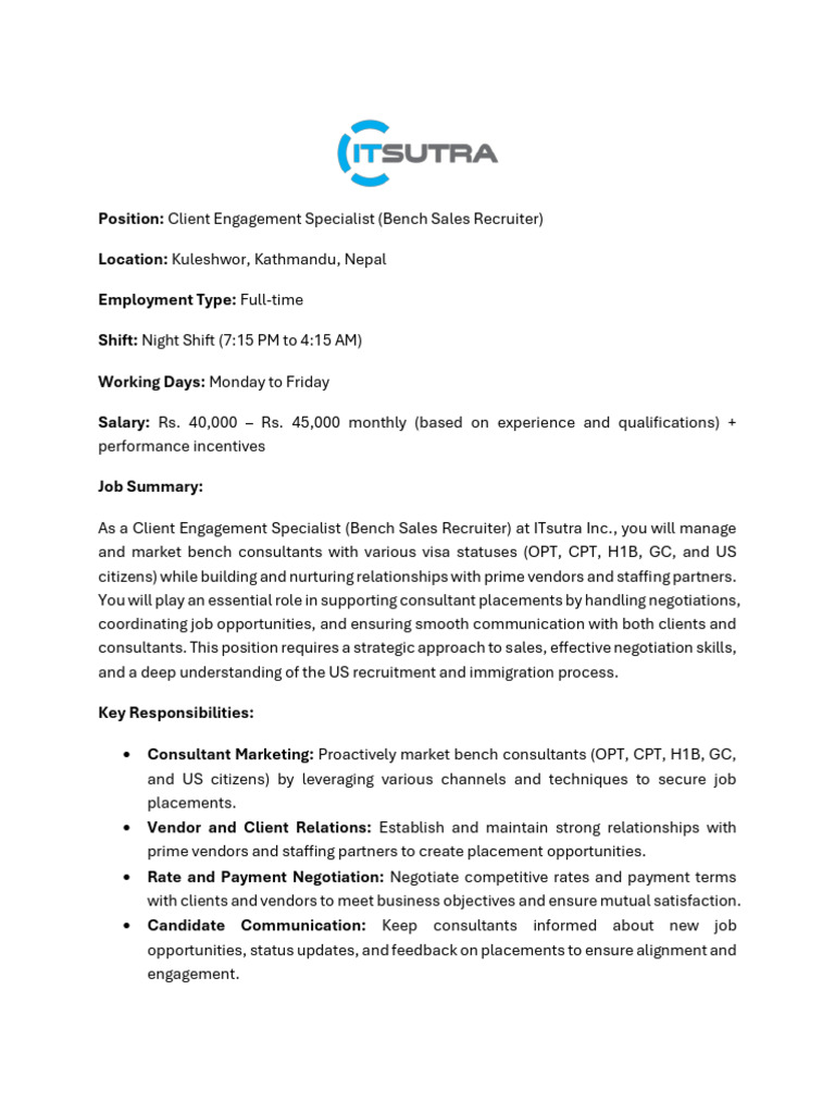 Client Engagement Specialist - Job Description | PDF | H 1 B Visa ...