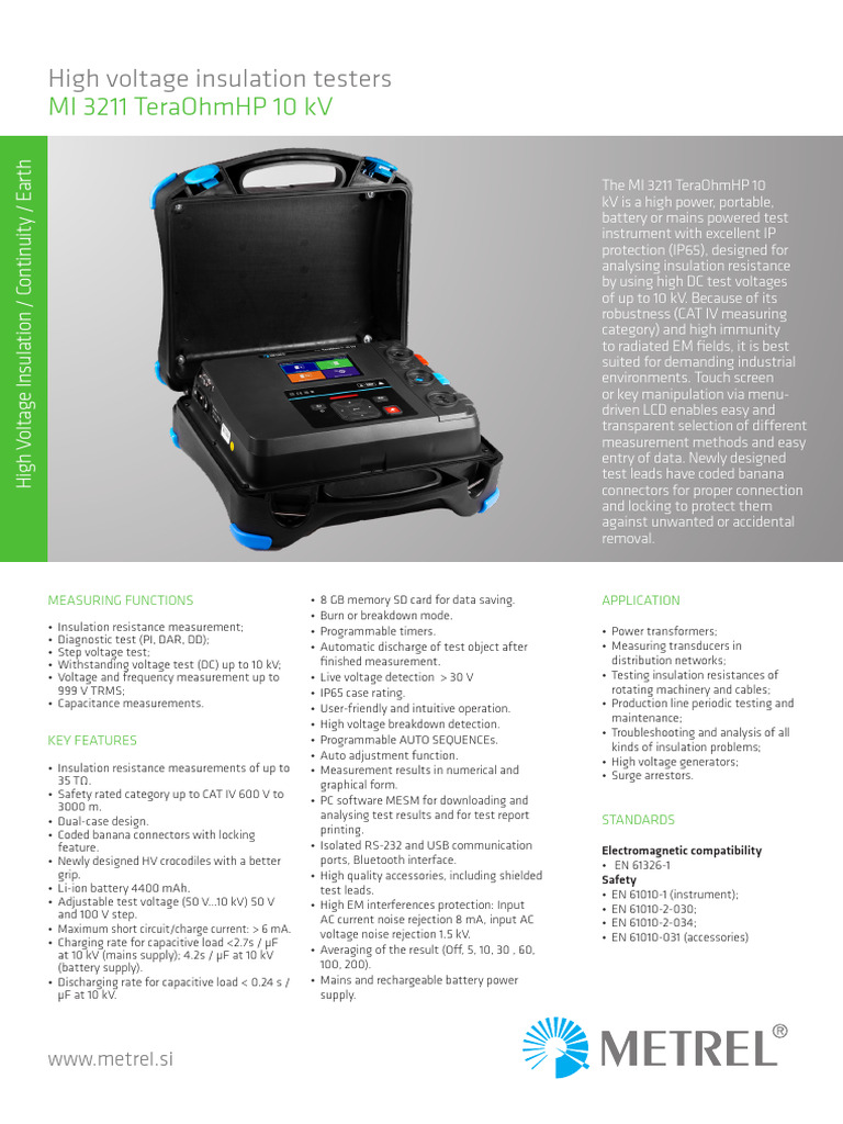 High Voltage Insulation Tester MI 3211 | PDF | Insulator (Electricity ...