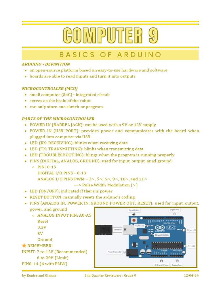 GR9 - Reviewers (Day 3 - 2ND Quarter) | PDF | Arduino | Bracket