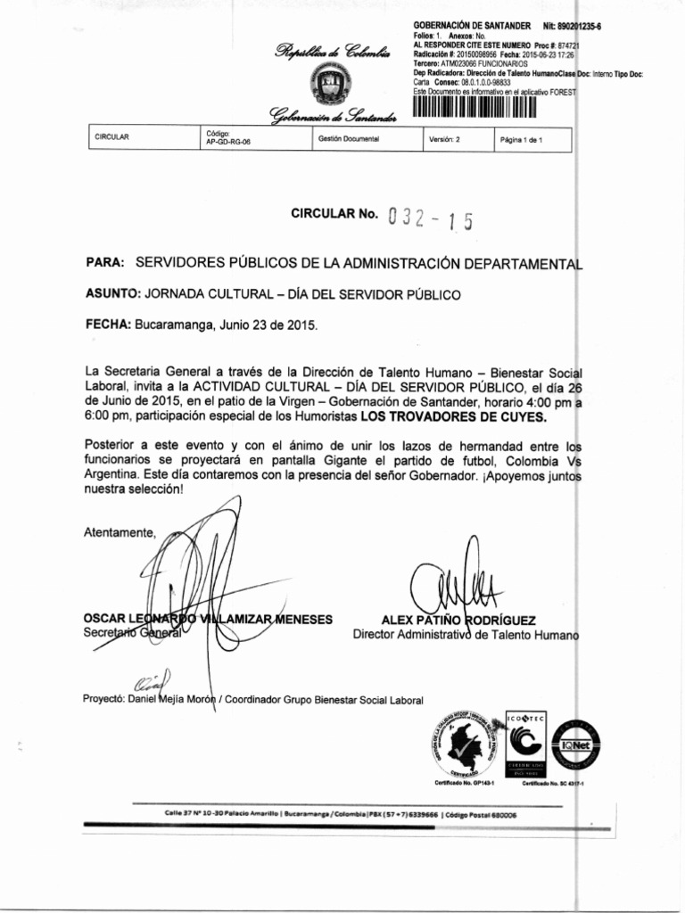 Circular Interna #032-2015 | PDF