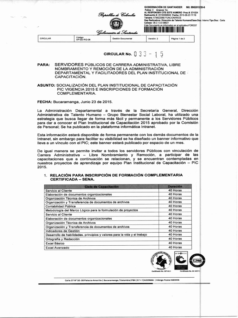 Circular Interna #033-2015 | PDF