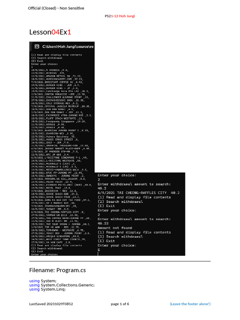 Lesson04 - Exercises (PS21-12 Hoh Jungi) | PDF | Computer Programming | Computing