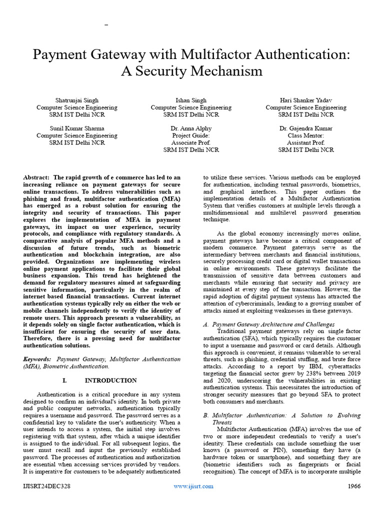 Payment Gateway with Multifactor Authentication: A Security Mechanism | PDF | Security ...