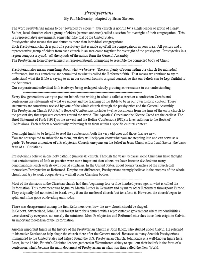 Presbyterian Church Governance & Beliefs | PDF | Presbyterianism | Christian Church