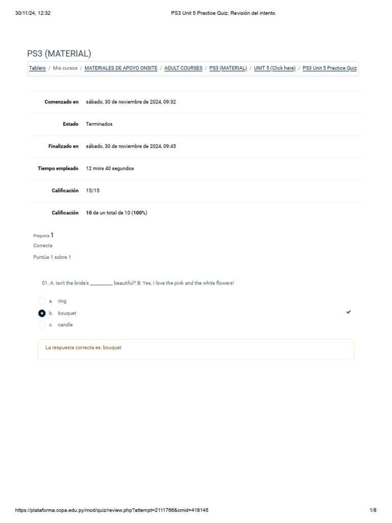 PS3 Unit 5 Practice Quiz - Revisión Del Intento | PDF | Thanksgiving ...