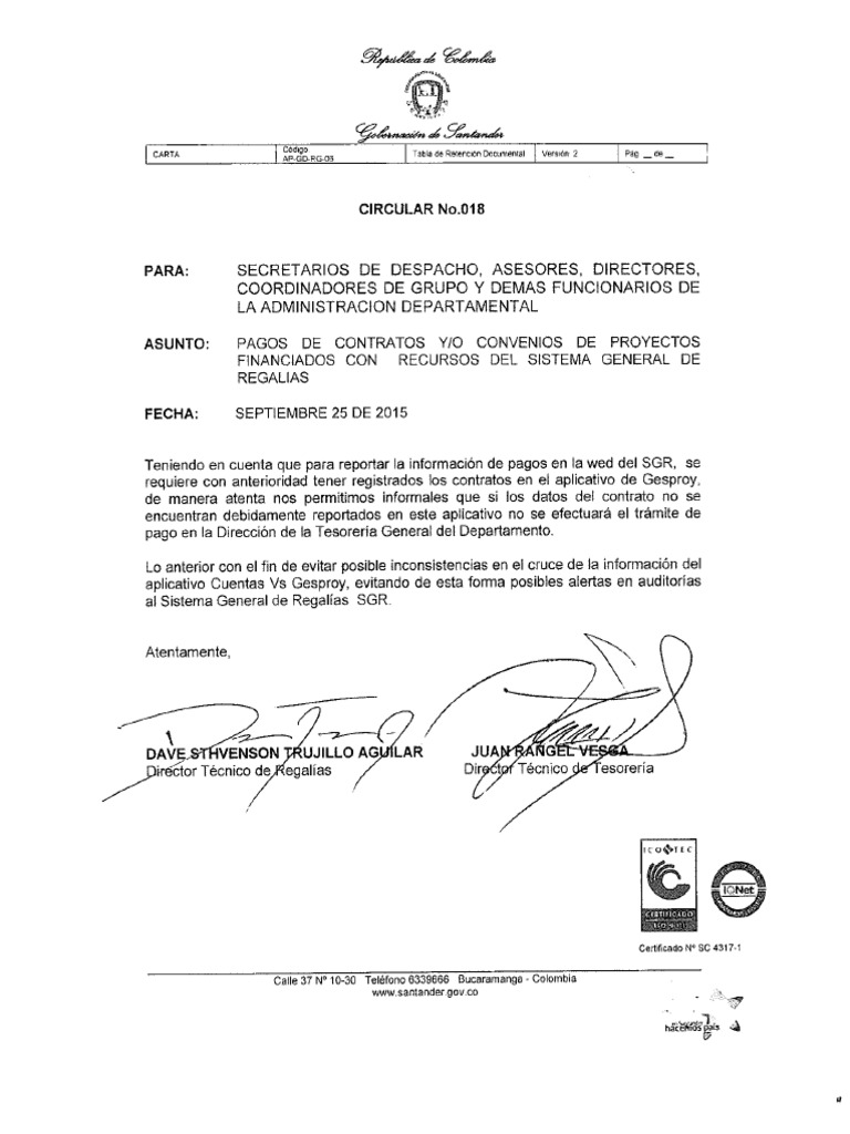 Circular Interna #018-2015 | PDF