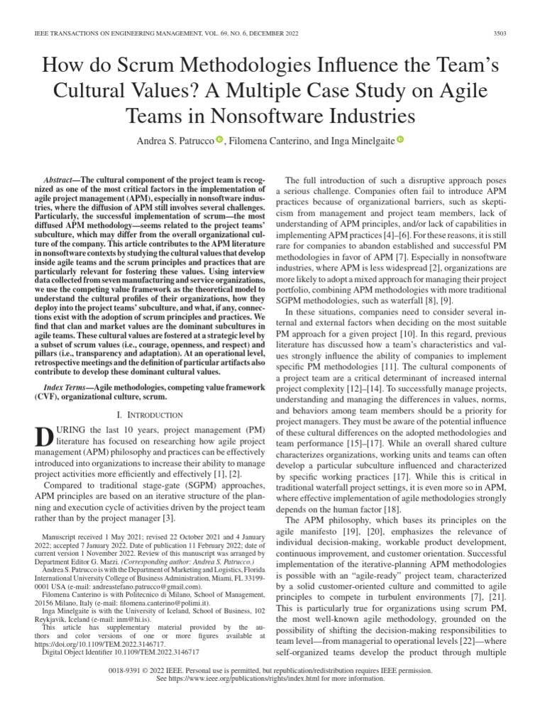 How Do Scrum Methodologies Influence The Teams Cultural Values A Multiple Case Study On Agile ...