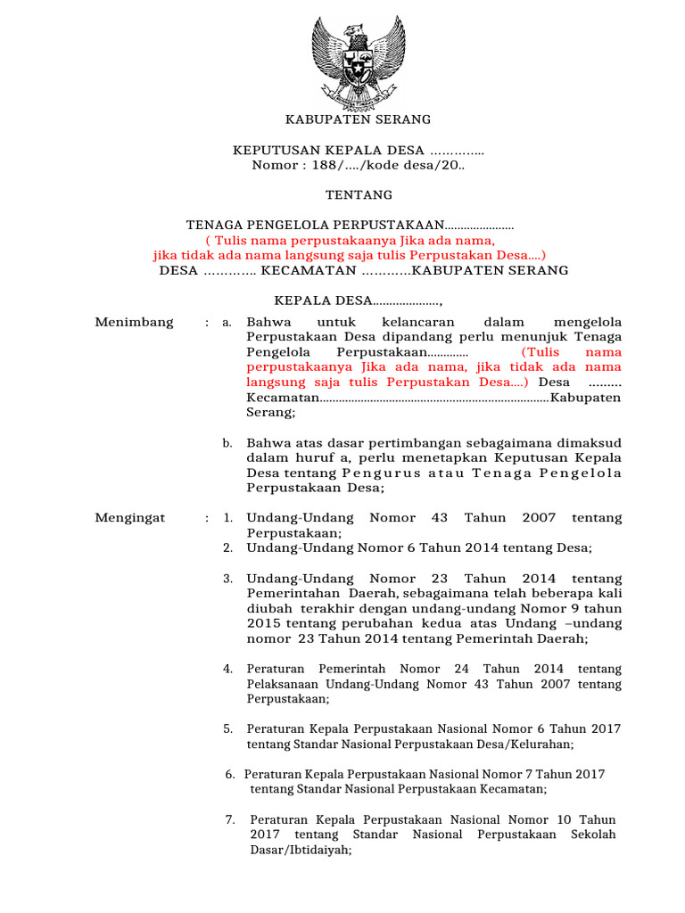 SK Pengelola Perpus Desa Dan Perpus Sekolah | PDF