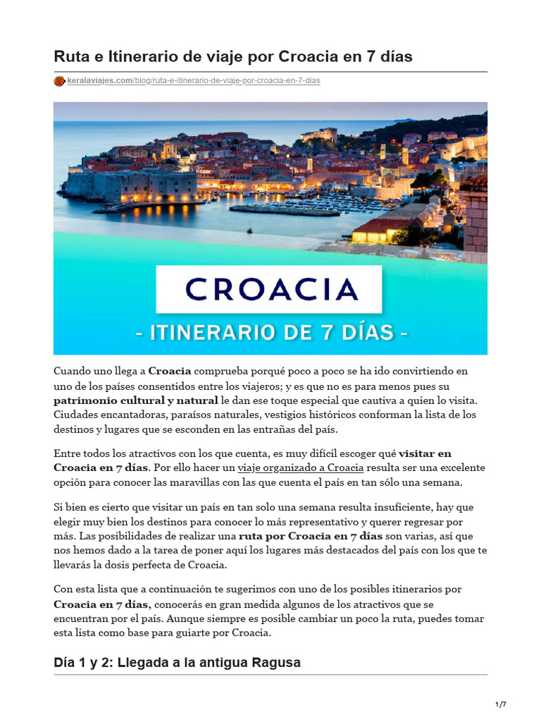 Ruta e Itinerario de viaje por Croacia en 7 días | PDF | Croacia
