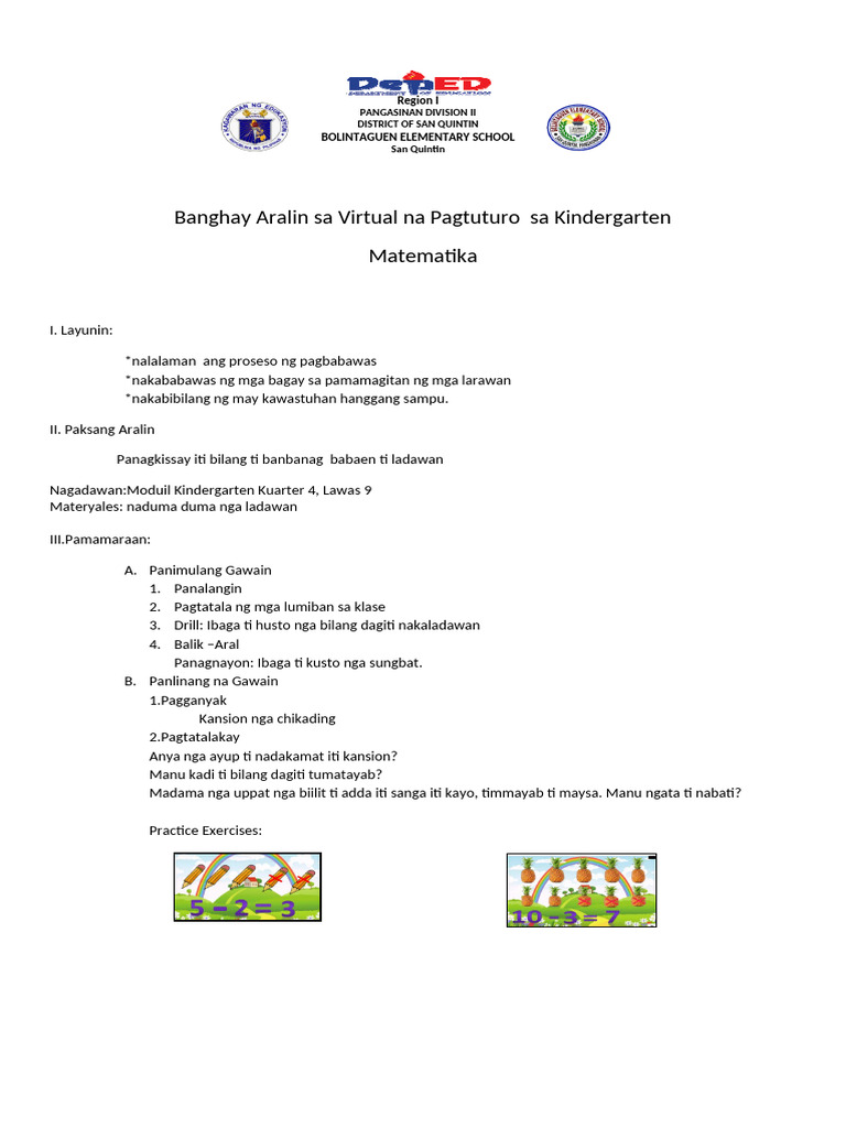 Virtual na pagtuturo sa kindergarten with answers | PDF