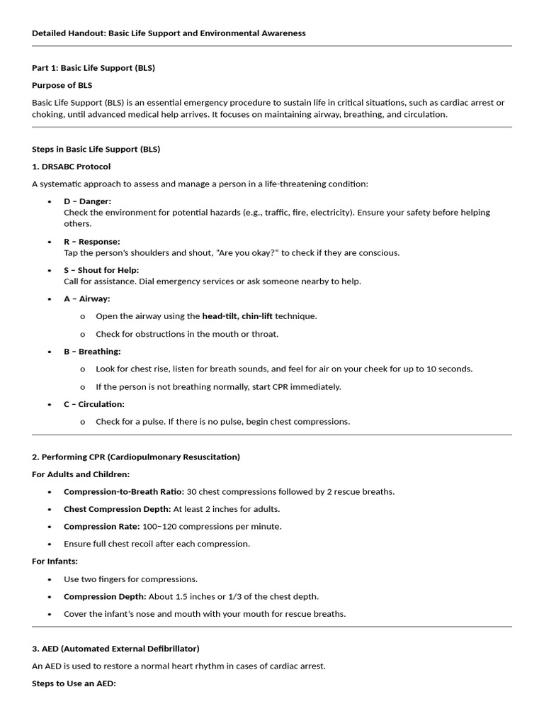 Detailed Handout | PDF | Cardiopulmonary Resuscitation | Natural ...