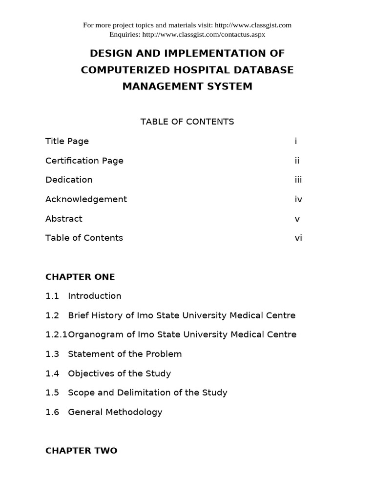 Design and Implementation of Computerized Hospital Database Management System | PDF | Databases ...