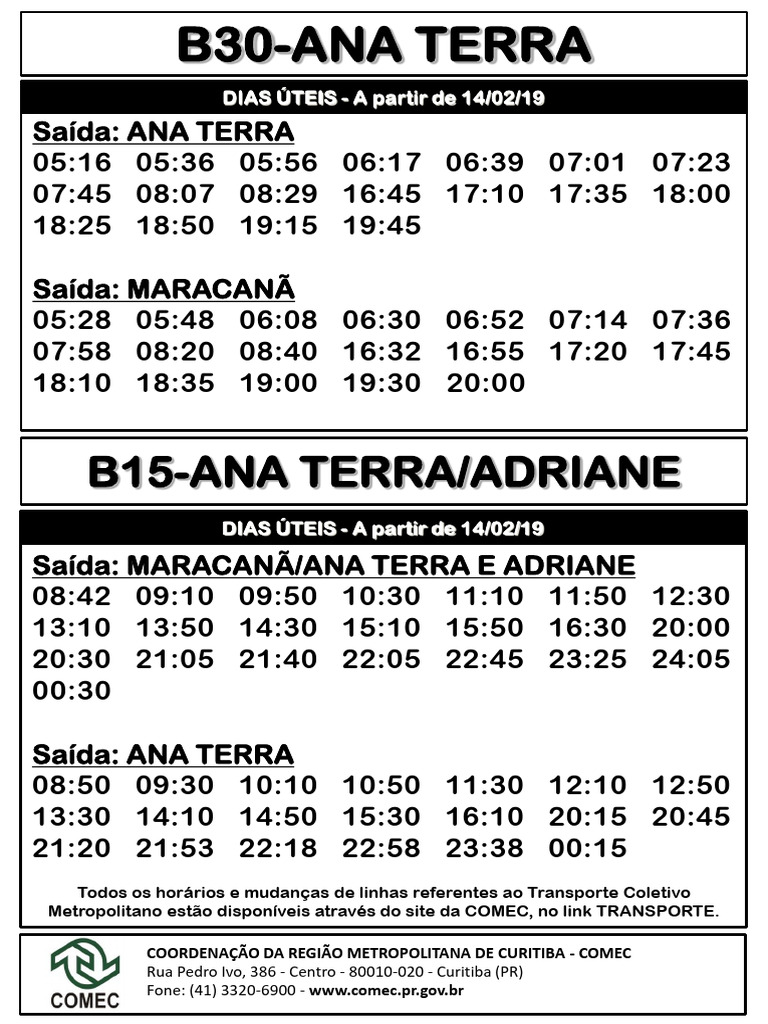 b30 e b15 Ana Terra e Ana Terra Adriane Horarios Du 140219 | PDF