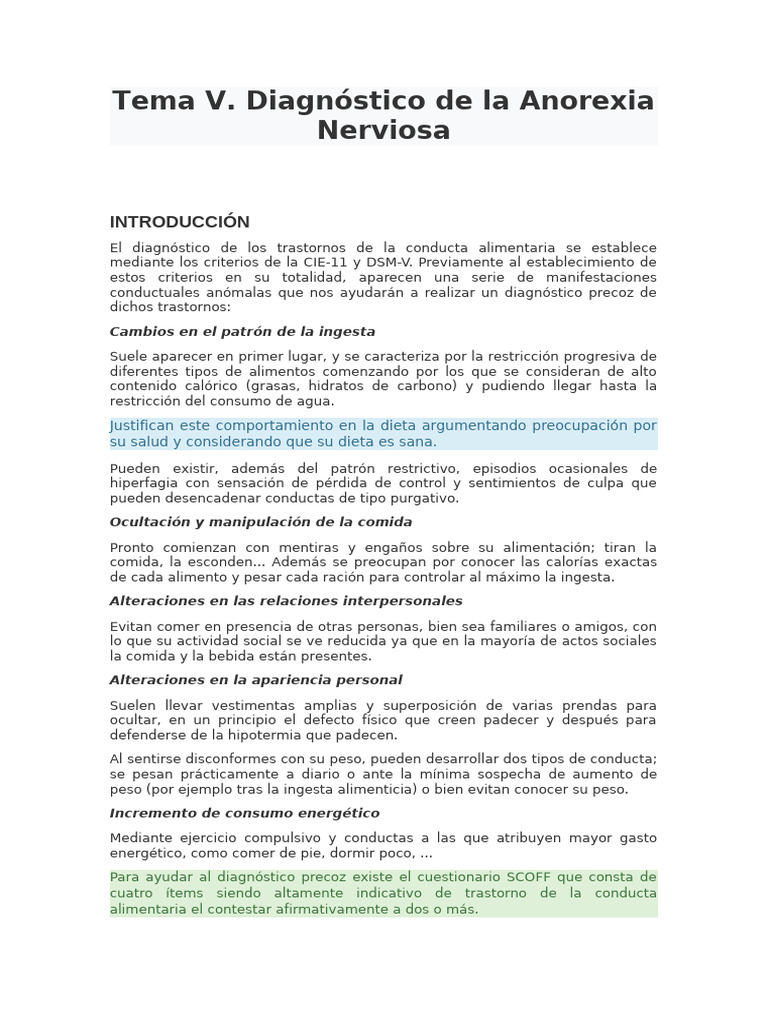 Diagnóstico de Anorexia Nerviosa | PDF | Anorexia nerviosa | Desorden ...