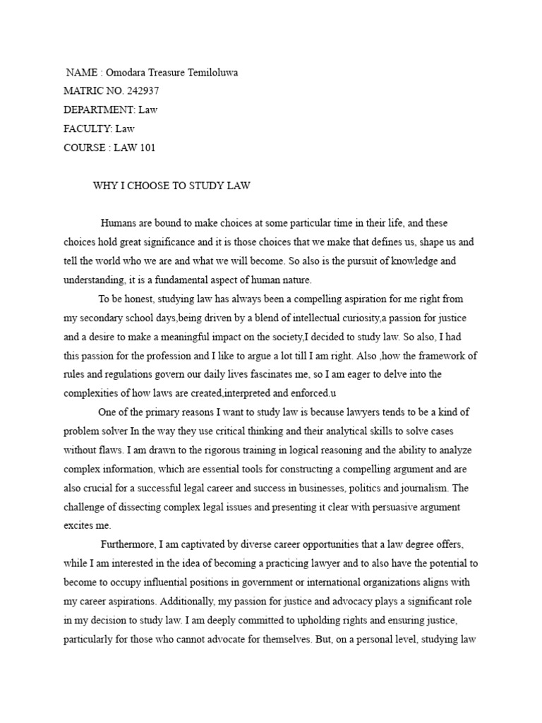 Why I Chose To Study Law | PDF | Reason | Justice