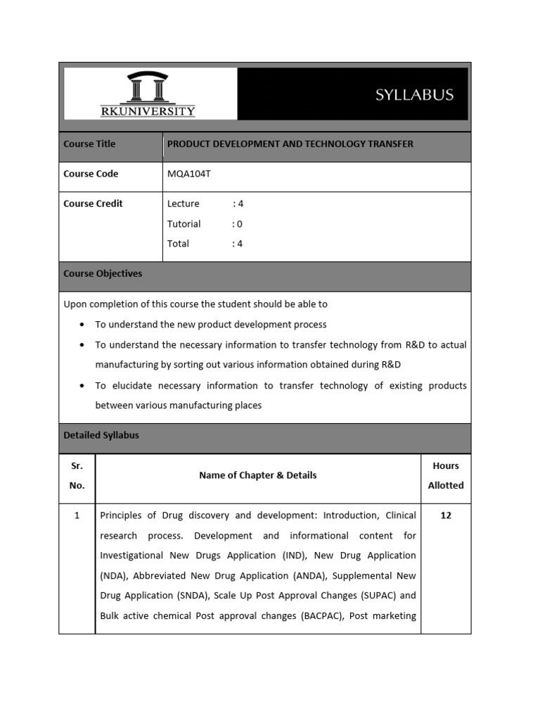 MQA104T syllabus | PDF | Pharmacy | Pharmaceutical Sciences
