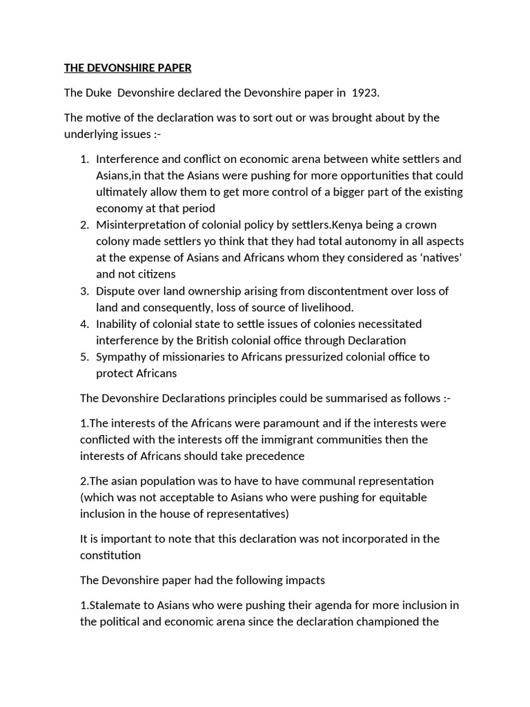 THE DEVONSHIRE PAPER | PDF | Colonialism