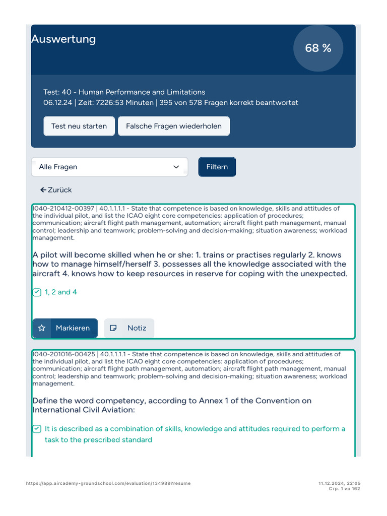 Test - 40 - Human Performance and Limitations AIRCADEMY Groundschool ...